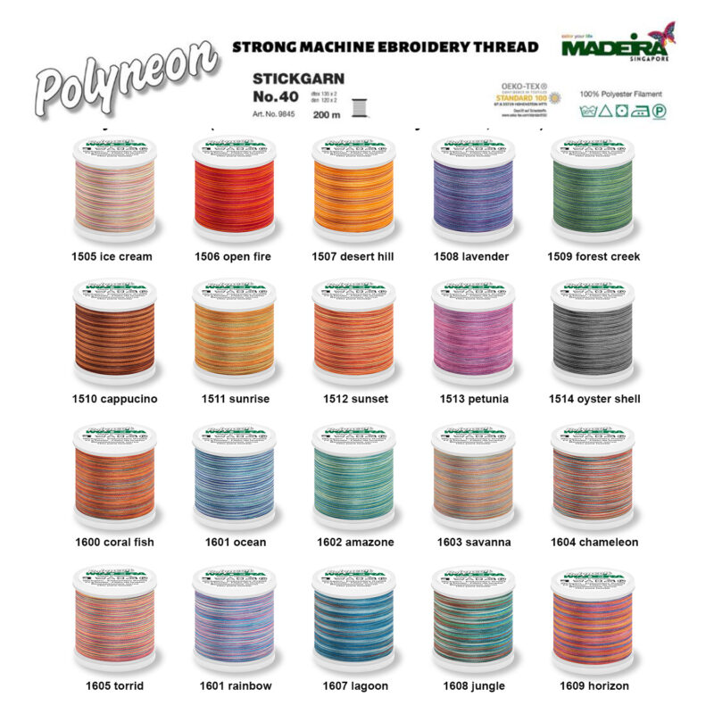 Polyneon 200m No.40 (Multi Colours Embroidery Thread) 20 Colours - Elna ...