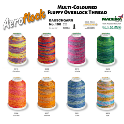 Madeira Aeroflock No.100 Variegated (Stretch Overlock Thread) 8 Colors ...